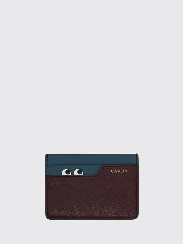 ANYA HINDMARCH Grained Leather Card Holder With Graphic Print And Five Slots - Brown