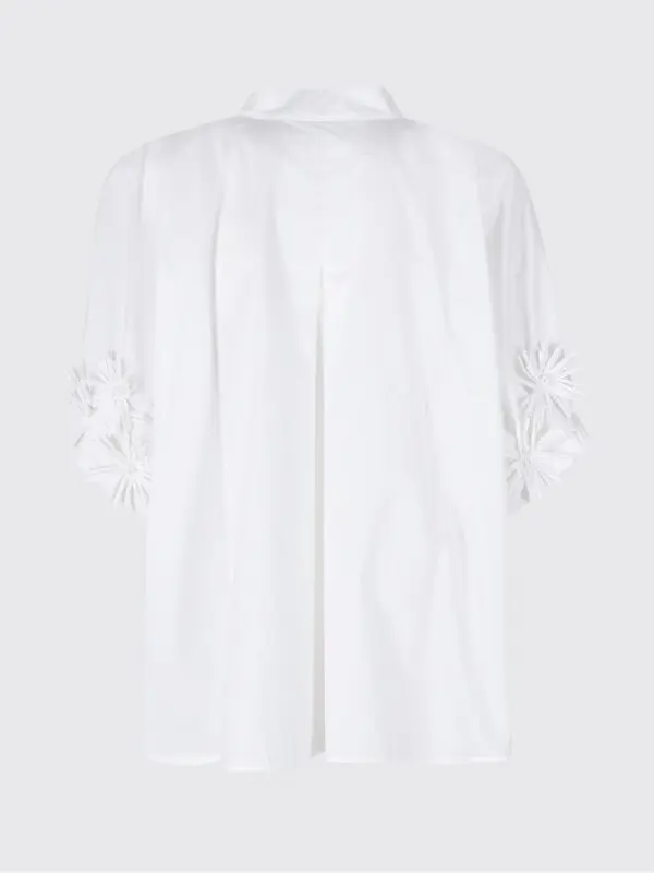 MEIMEIJ Mandarin Collar Cotton Poplin Shirt With Floral Appliqu
