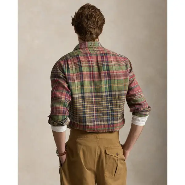 Ralph Lauren Classic Fit Plaid Linen Popover Shirt
