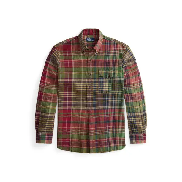 Ralph Lauren Classic Fit Plaid Linen Popover Shirt