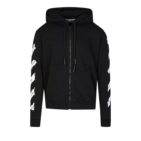Off-White Slim Fit Airport Tape Zip Up Hoodie - Black