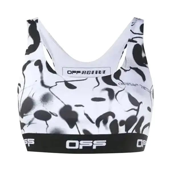 Off-White Abstract Print Racerback Sports Bra /white - Black