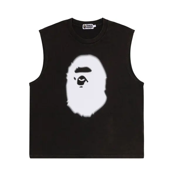A BATHING APE Heavy Wash Ape Head Cropped Fit Tank Top - Black