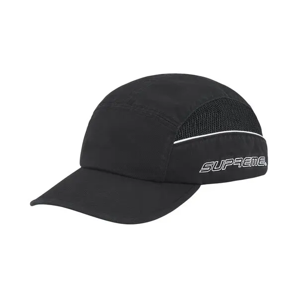 Supreme Side Mesh Piping Camp Cap - Black