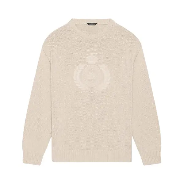 Balenciaga Laurel Crown Logo Crewneck Knitted Sweater 'beige - Tan