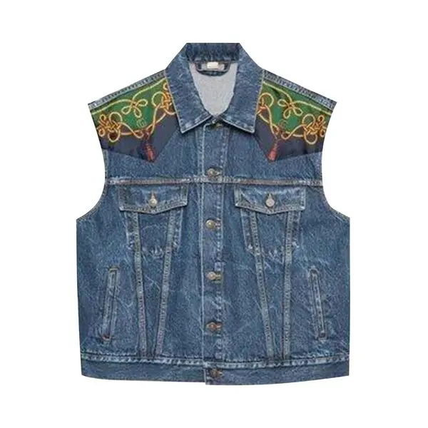 Gucci Scarf-panelled Denim Vest - Blue