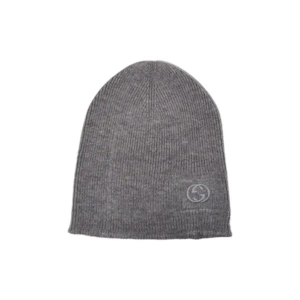 Gucci Wool Simple Gg Logo Beanie - Grey