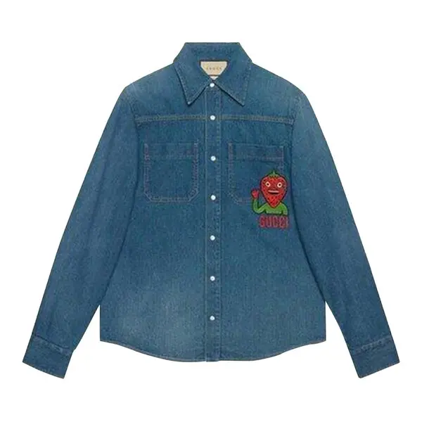 Gucci Strawberry Patch Denim Jacket - Blue
