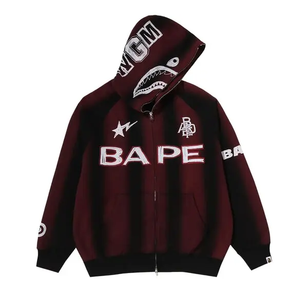 A BATHING APE Hand Draw Football Shark Relaxed Fit Full Zip Hoodie - Black