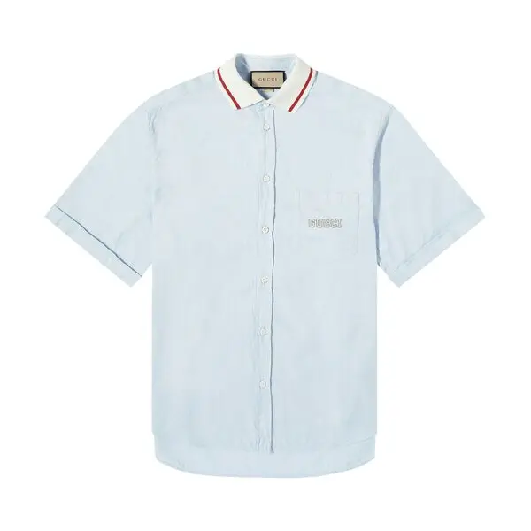 Gucci Pique Collar Logo Short-sleeve Shirt 'light - Blue