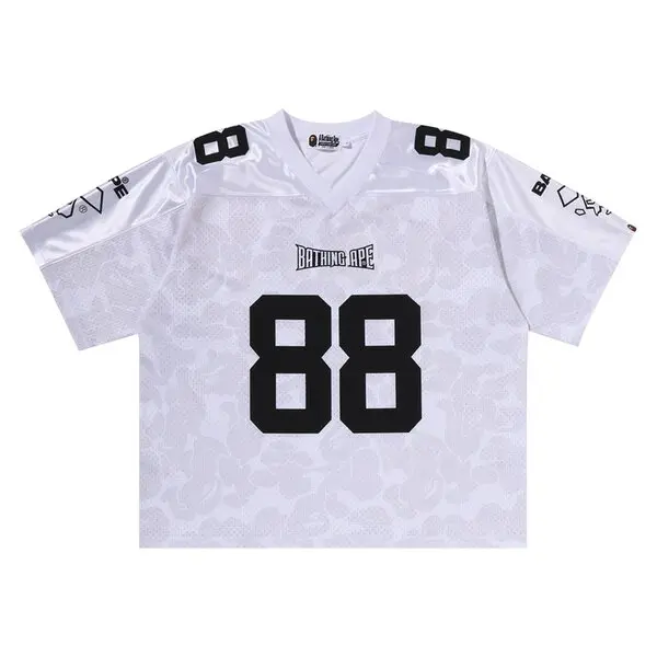 A BATHING APE Solid Camo Multi Logo Relaxed Fit Football Jersey Tee