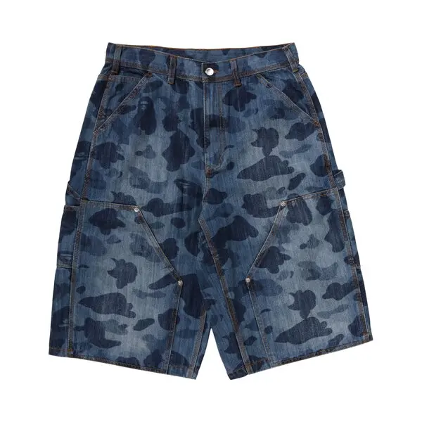 A BATHING APE 1st Camo Double Knee 13 Oz Relaxed Fit Denim Shorts - Blue