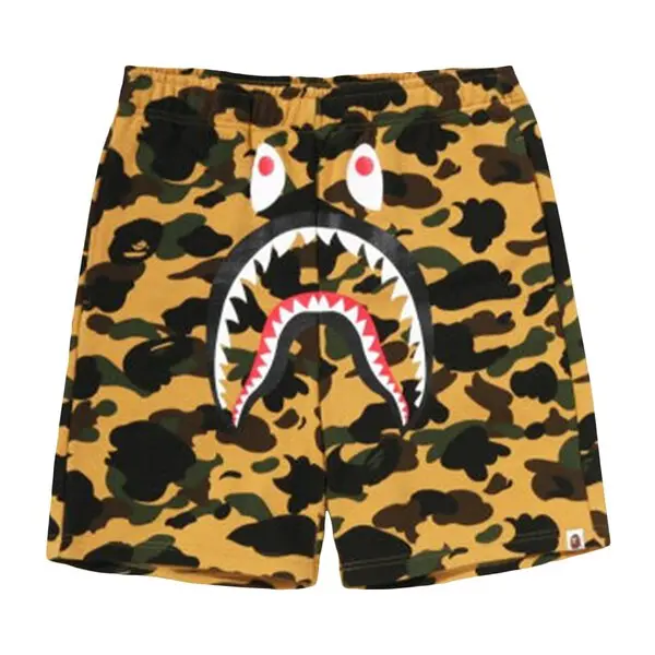 A BATHING APE Camo Shark Sweat Shorts - Yellow