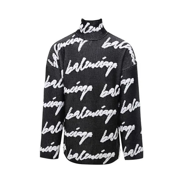 Balenciaga Scribble Logo Turtleneck Jersey Sweater /white - Black