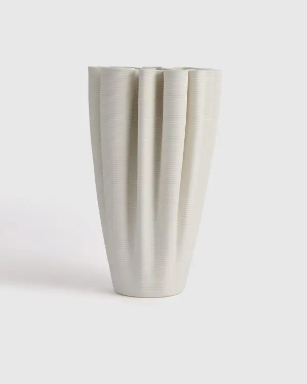 Quince Sculptural Rippled Ceramic Vase - White