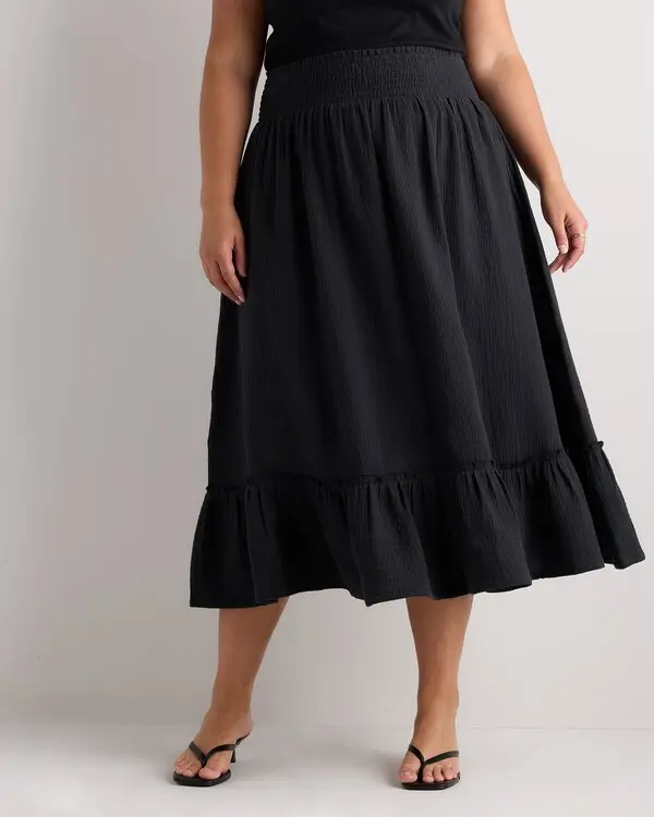 Quince Gauze Smocked Maxi Skirt - Black