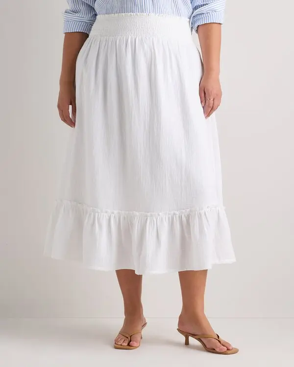 Quince Gauze Smocked Maxi Skirt - White