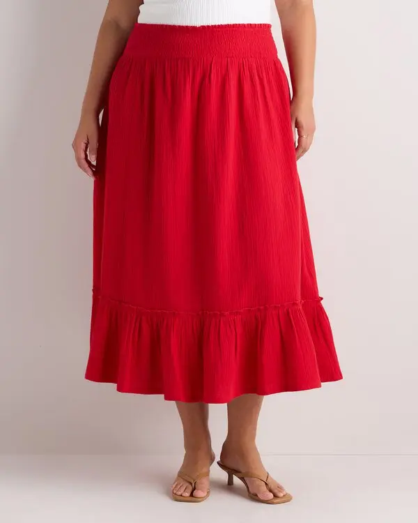 Quince Gauze Smocked Maxi Skirt - Wild Cherry
