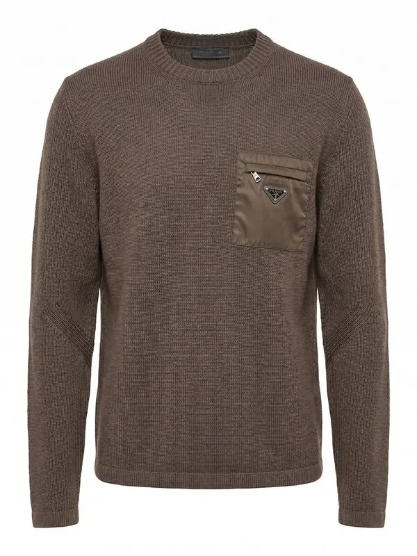 Prada Ribbed Wool Sweater With Re-nylon Pocket - Multicolor