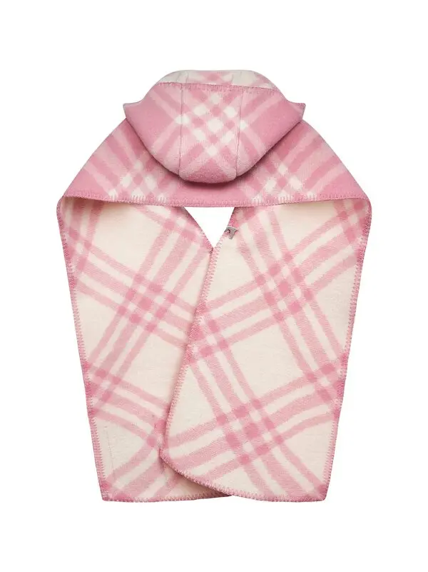 Burberry Pink Check Wool Hooded Scarf