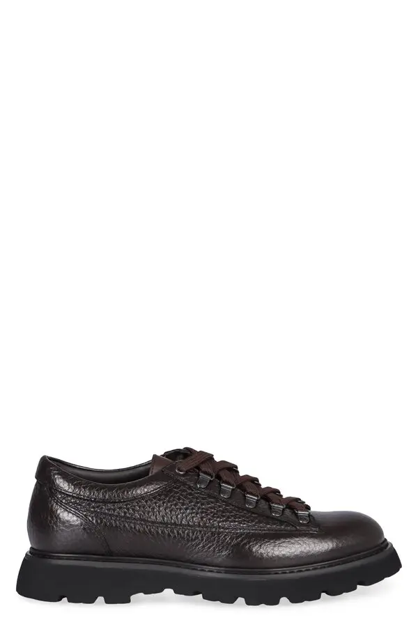 DOUCAL'S Textured Grained Leather Lace-up Shoes With Vibram® Sole