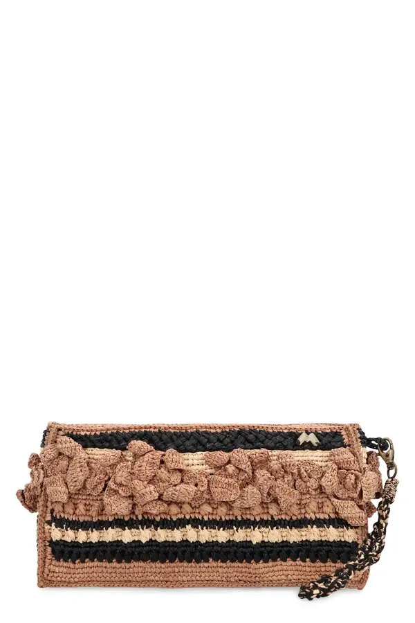 MADE FOR A WOMAN Tanala Raffia-crochet Striped Clutch - Beige