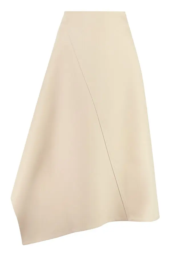 Bottega Veneta Asymmetric Cotton Midi Skirt - Beige