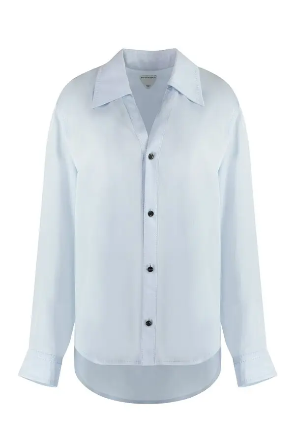 Bottega Veneta Viscose Twill Shirt With Asymmetric Hem - Light Blue