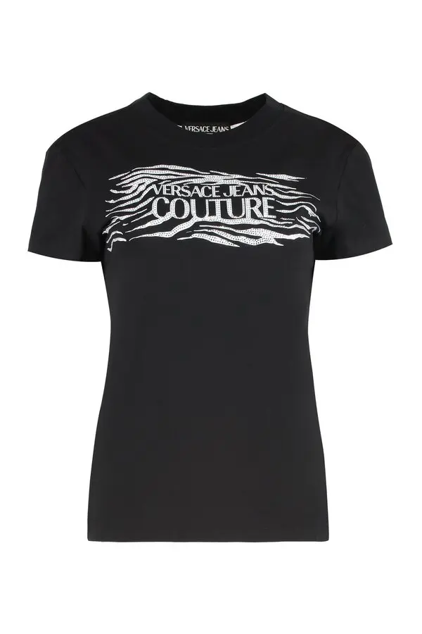 Versace Logo Print T-shirt For Ss25 Collection - Black