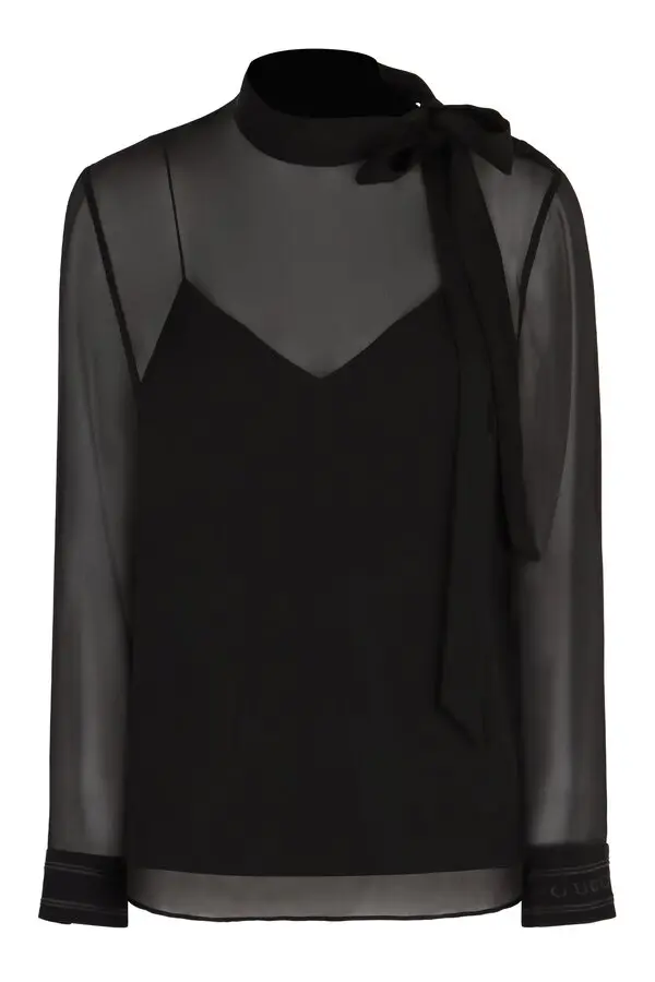 Gucci Silk Georgette Top With Bow Detail - Black