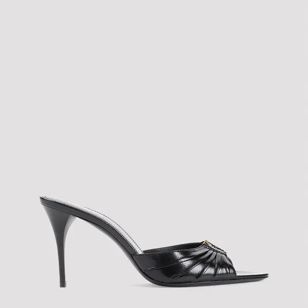 Saint Laurent Luxe Lambskin Mules With 9cm Heel Height - Black