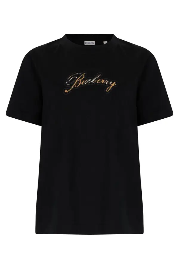 Burberry Stylish Logo Cotton T-shirt Short Sleeve - Black