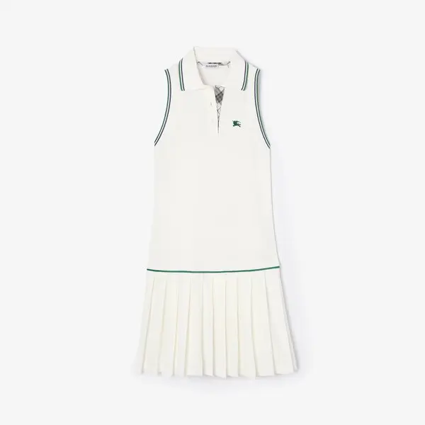 Burberry Sleeveless Pleated Skirt Dress With Embroidered Emblem - Bianco