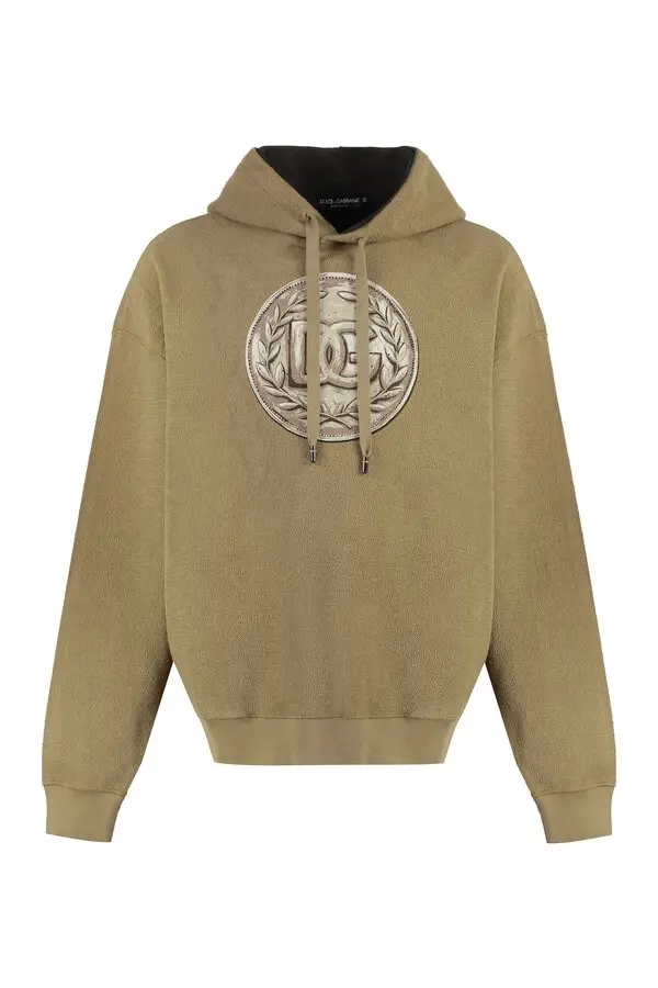 Dolce & Gabbana Oversized Fit Roman Dg Coin Print Cotton Hoodie - Sand