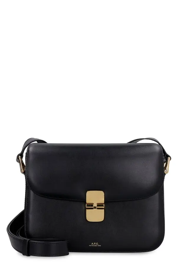 A.p.c. Grace Mini Bag Leather Embossed In Crocodile Motif - Black