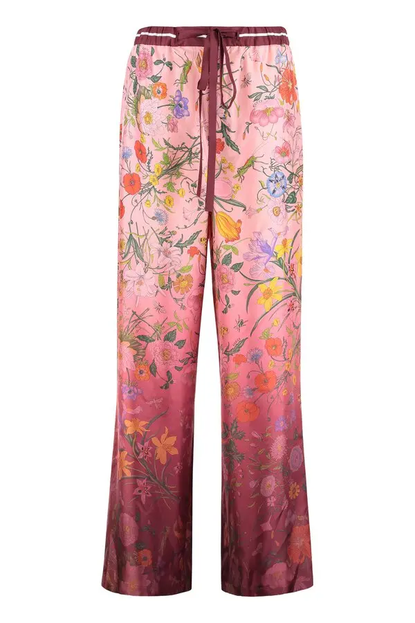 Gucci Floral Silk Wide-leg Pants - Multicolor