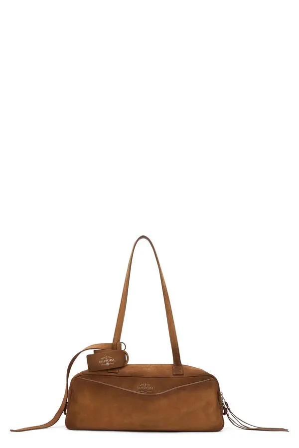 Balenciaga Carrie Bowling Bag Small In Waxed Suede Calfskin - Brown