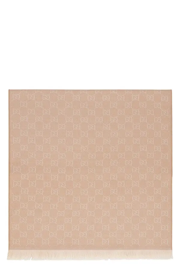 Gucci Wool Scarf 45x185 Cm With Fringed Edges - Beige