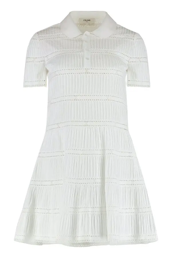 Celine Mini Dress With Embroidered Trims In Cotton Batiste - White