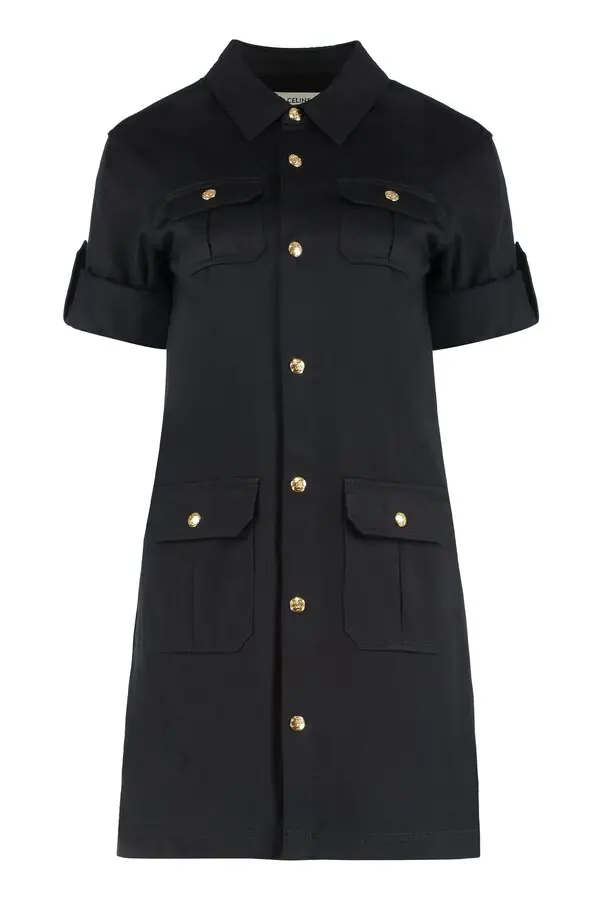 Celine Chic Cotton Shirtdress With Gold-tone Buttons - Black