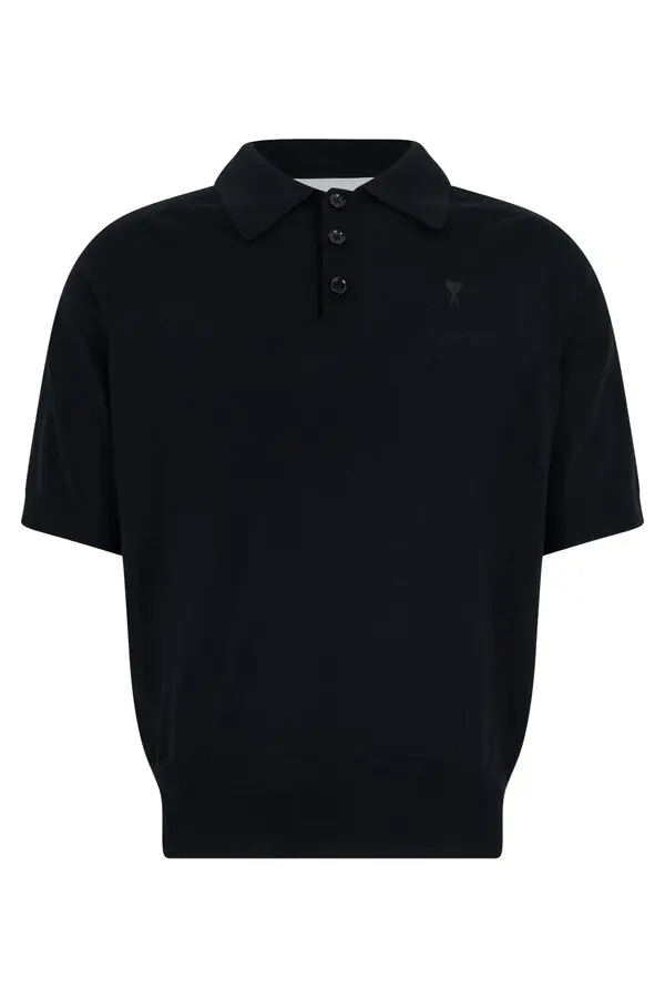 AMI Paris Short-sleeve Polo Sweater - Black