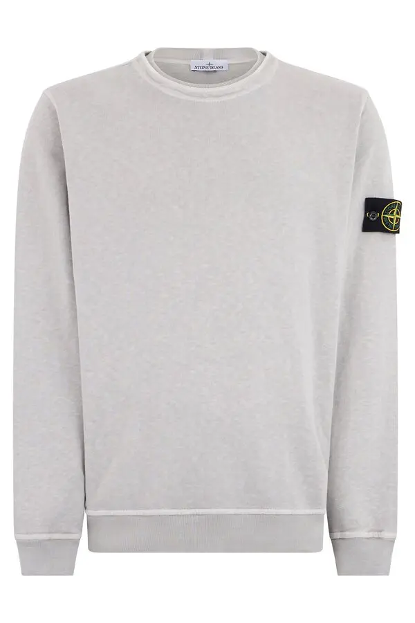 Stone Island Logo Emblem Long Sleeve Sweatshirt - Light Gray