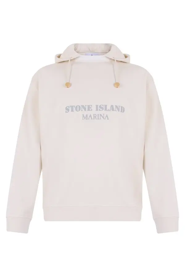 Stone Island Modern Hoodie With Printed Logo And Drawstrings - Panna