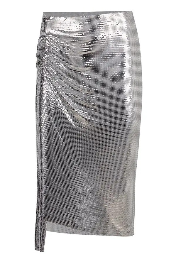 Rabanne Metallic Ruched Skirt - Silver