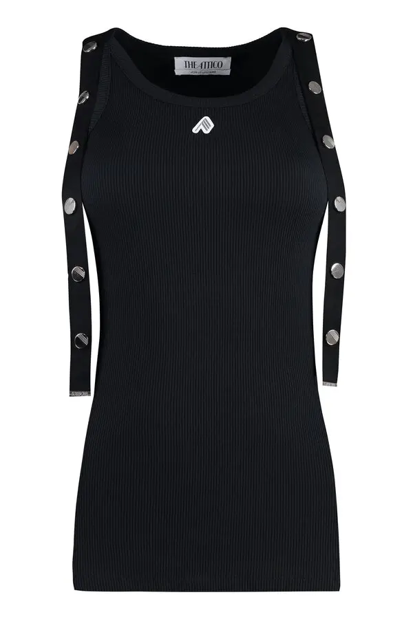 Attico Logo Ribbed Cotton Tank Top - Black