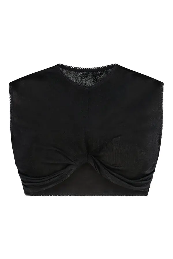 Anna October Lace Trim Mini Technical Fabric Crop Top