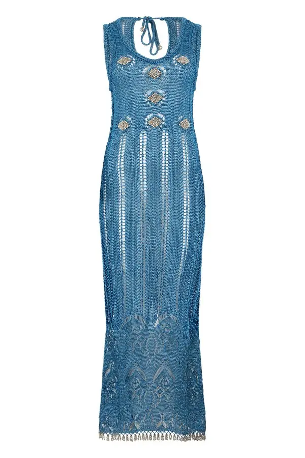 Rabanne Sleeveless Embellished Crochet Midi Dress