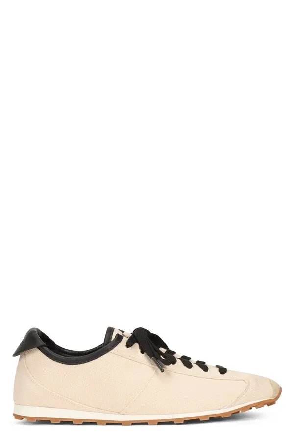 Jacquemus Lace-up Canvas And Leather Sneakers - Panna