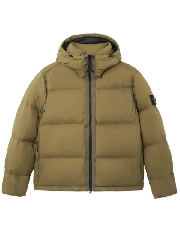 Stone Island Detachable Hooded Coat With Drawstring And Zip Closure - Verde