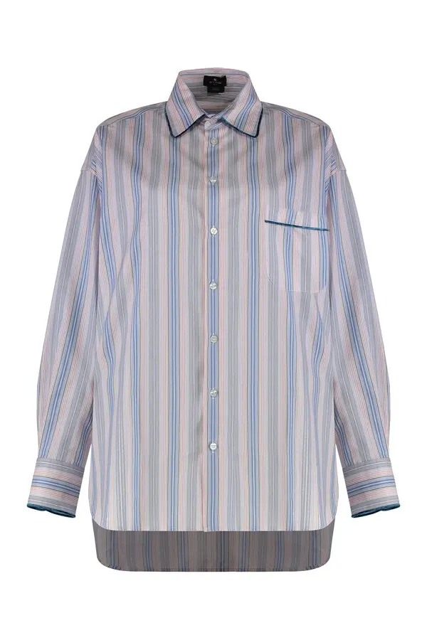 Etro Striped Cotton Shirt With Pocket - Light Blue